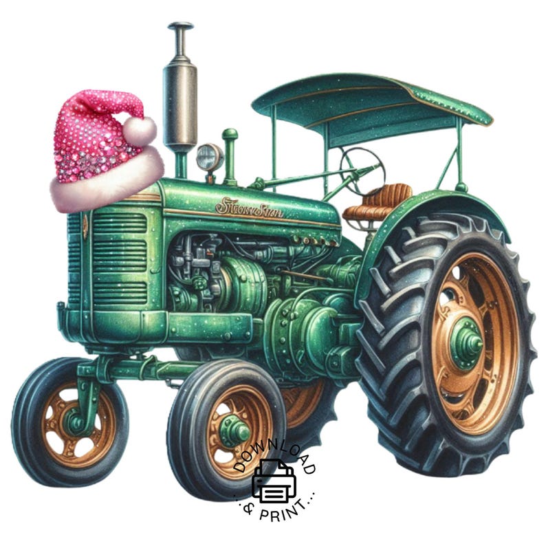 Christmas Tractor Clipart Watercolor Retro Green Tractor PNG Tractor ...