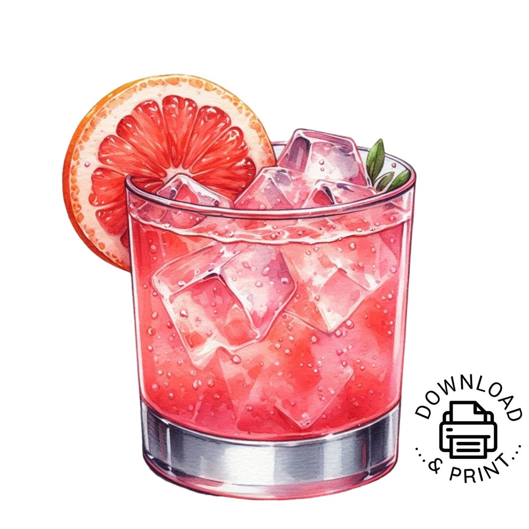 Grapefruit Cocktail Clipart, Watercolor Cocktail PNG Clipart, Digital ...