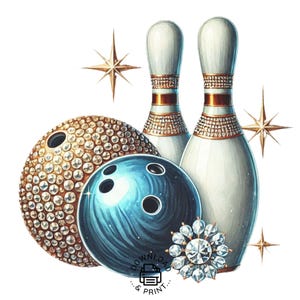 Watercolor Bowling Ball and Pins PNG, Spectrum Bowling Sublimation ...