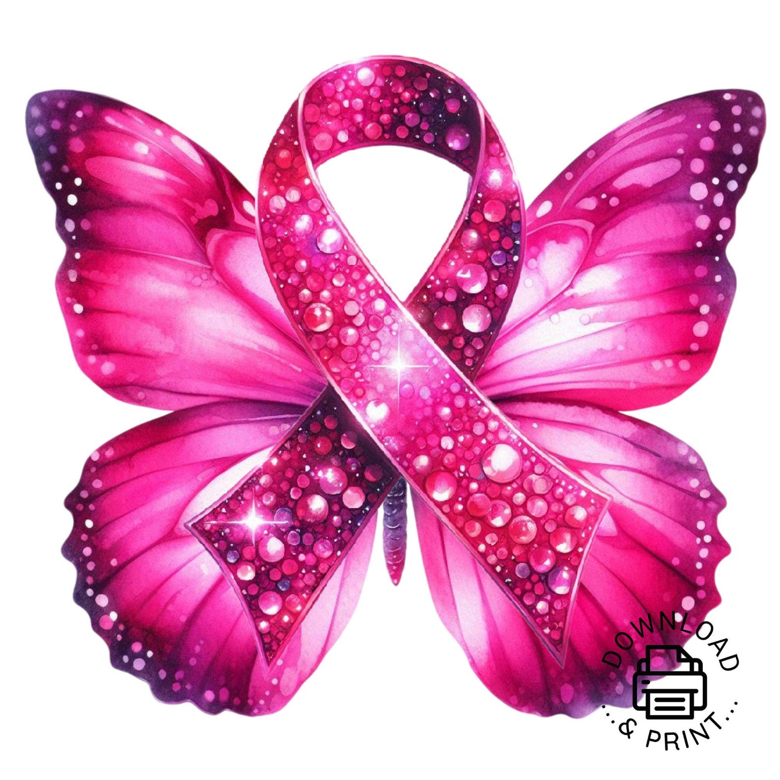 Pink Butterfly Ribbon Breast Cancer Clipart, Watercolor Pink Ribbon ...