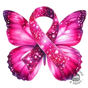 Pink Butterfly Ribbon Breast Cancer Clipart, Watercolor Pink Ribbon ...