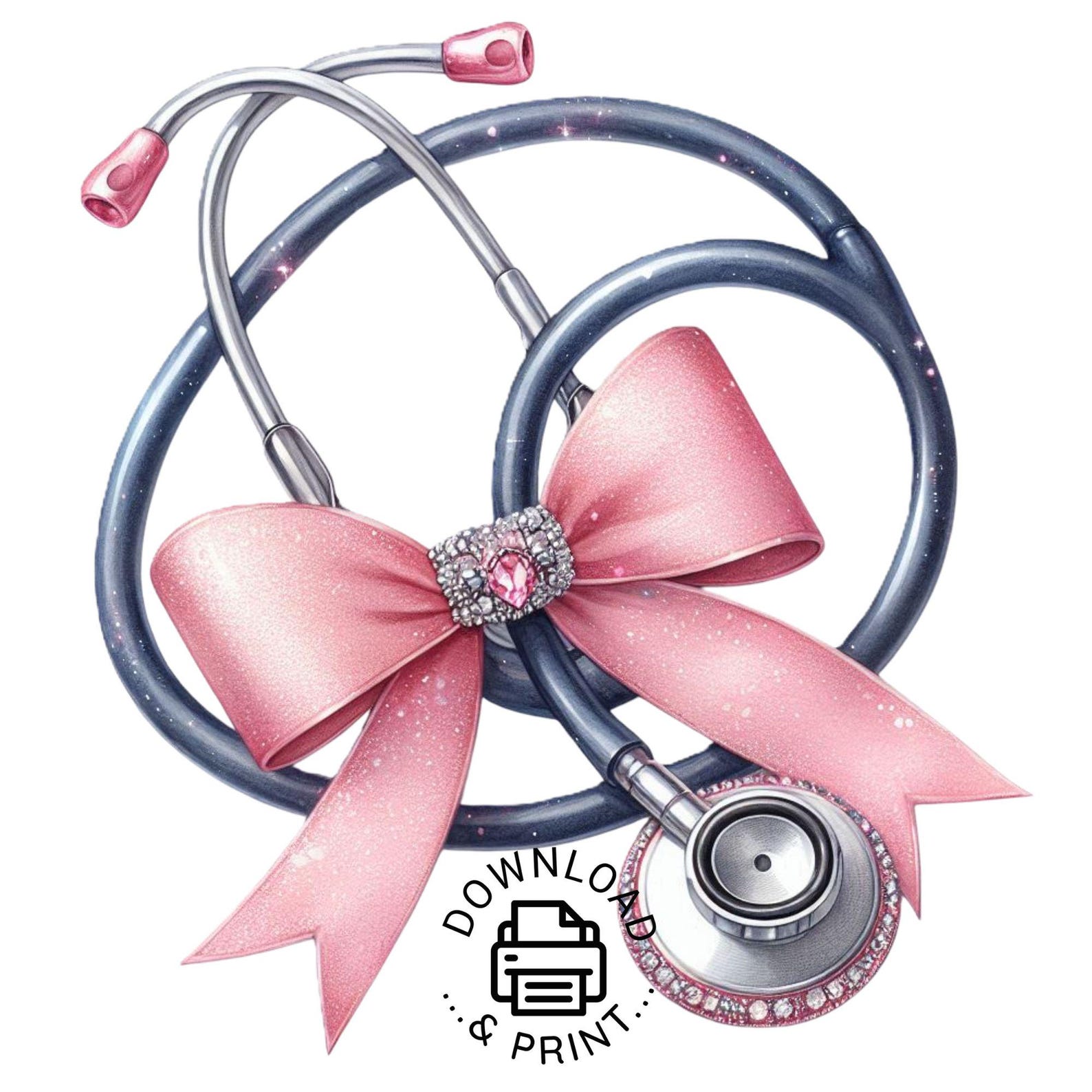 Pink Stethoscope Nurse PNG Clipart, Pink Ribbon Bow PNG, Sublimation ...