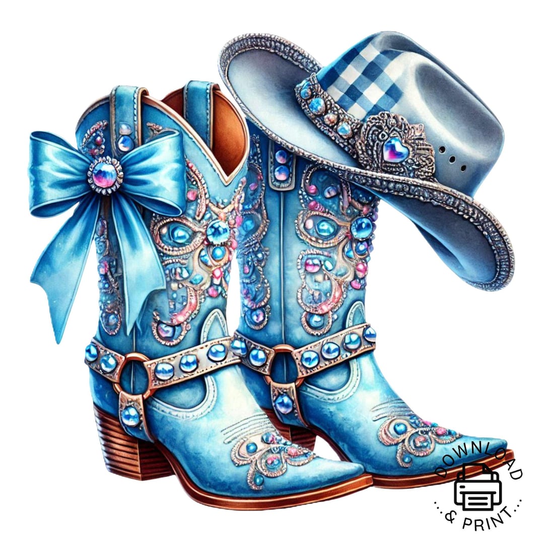 Western Cowgirl Boots Ribbon Clipart, Blue Ribbon Western Boots ...