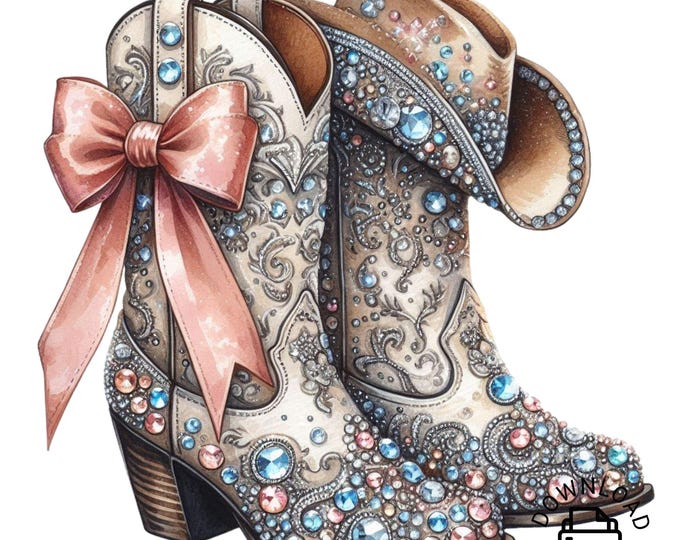 Western Cowgirl Boots Ribbon Clipart, Watercolor Western Boots PNG ...