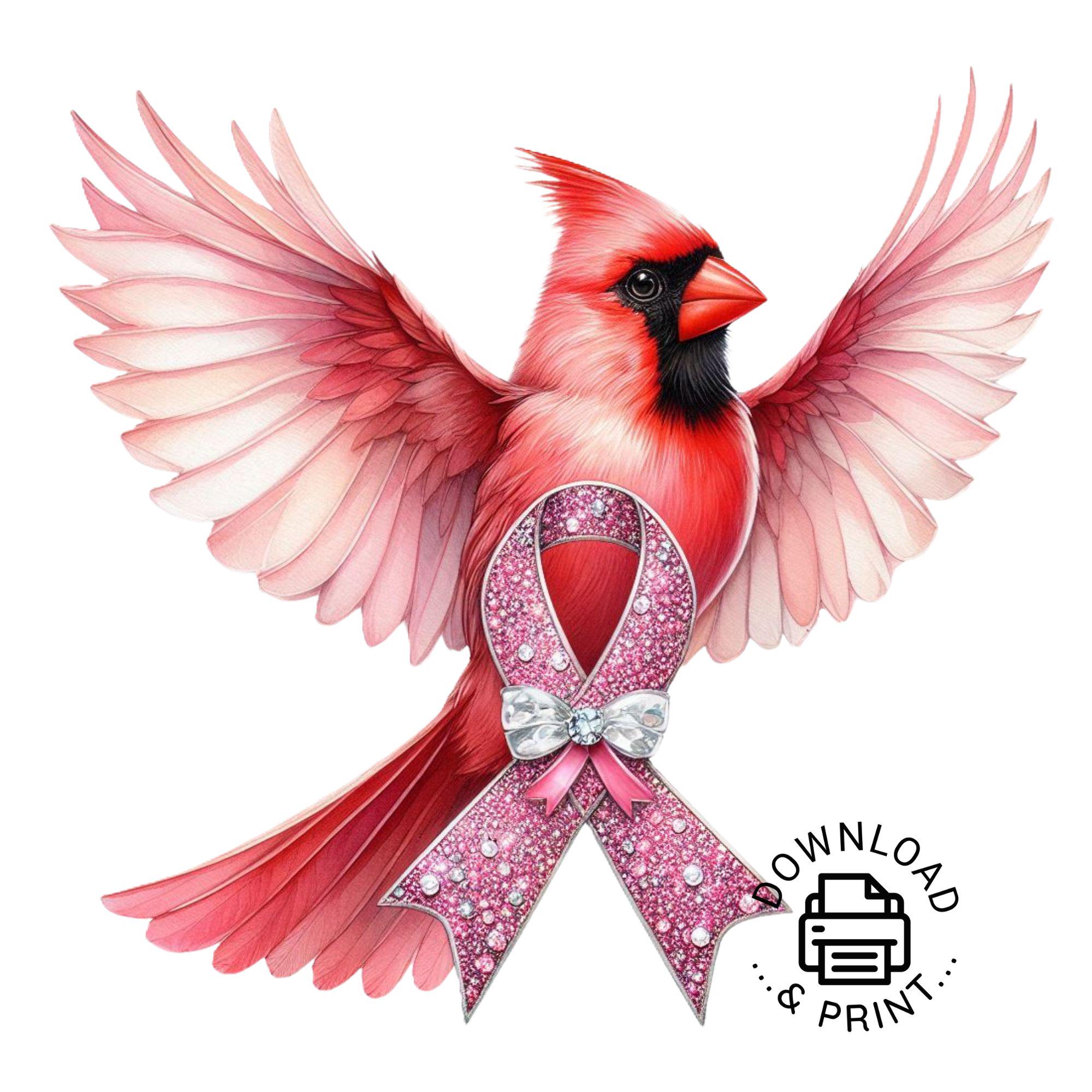 Breast Cancer Clipart, Pink Ribbon Red Cardinal Clipart, Pink Red ...