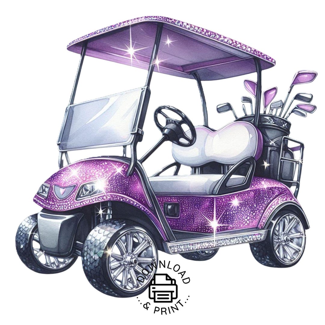 Golf Cart Clipart, Purple Golf Cart Girl Clipart Nursery Golfer PNG ...