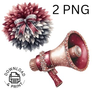 Cheer Poms Megaphone Football Clipart, Maroon Digital Download ...