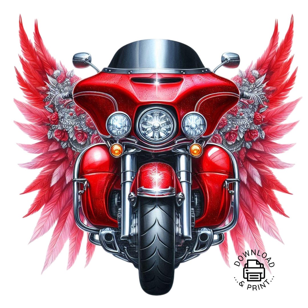 Watercolor Red Motorcycle Angel Wings Clipart, Red Angel Wings ...
