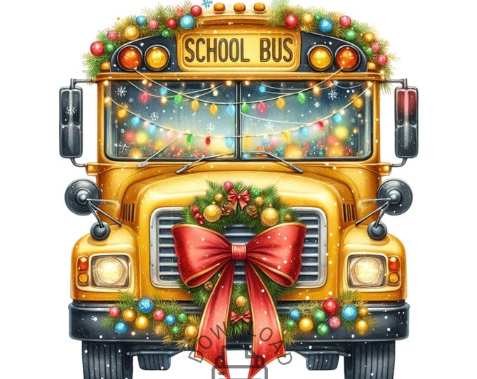 Watercolor Christmas Yellow School Bus Clipart PNG, Instant Download ...