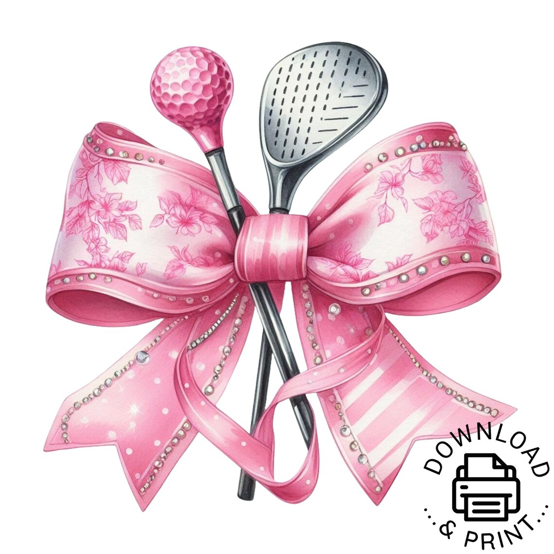 GOLF Clipart, Golf Png, Watercolor Pink Ribbon Golf Club Clipart, Golf ...