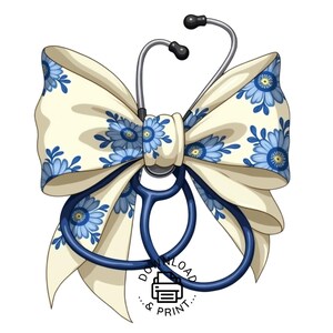 Floral Stethoscope Bow Sublimation PNG | Nurse Life Printable | Blue ...