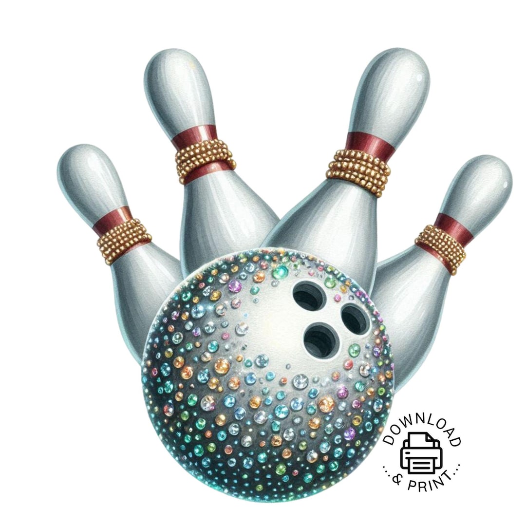 Watercolor Bowling Ball and Pins PNG, Spectrum Bowling Sublimation ...