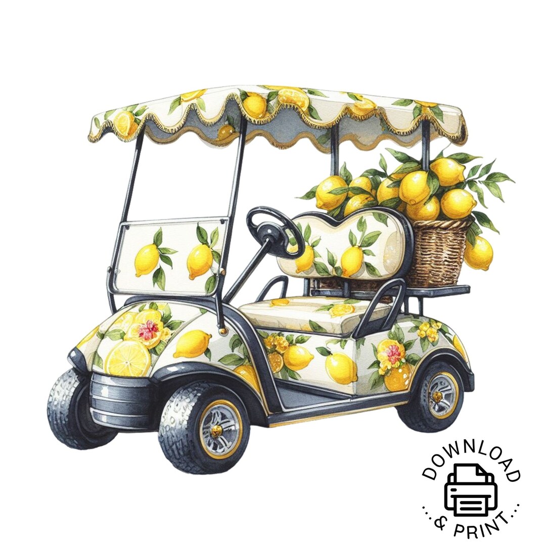 Golf Cart Clipart, Lemon Golf Cart Clipart, Nursery Blue Golf Cart PNG ...