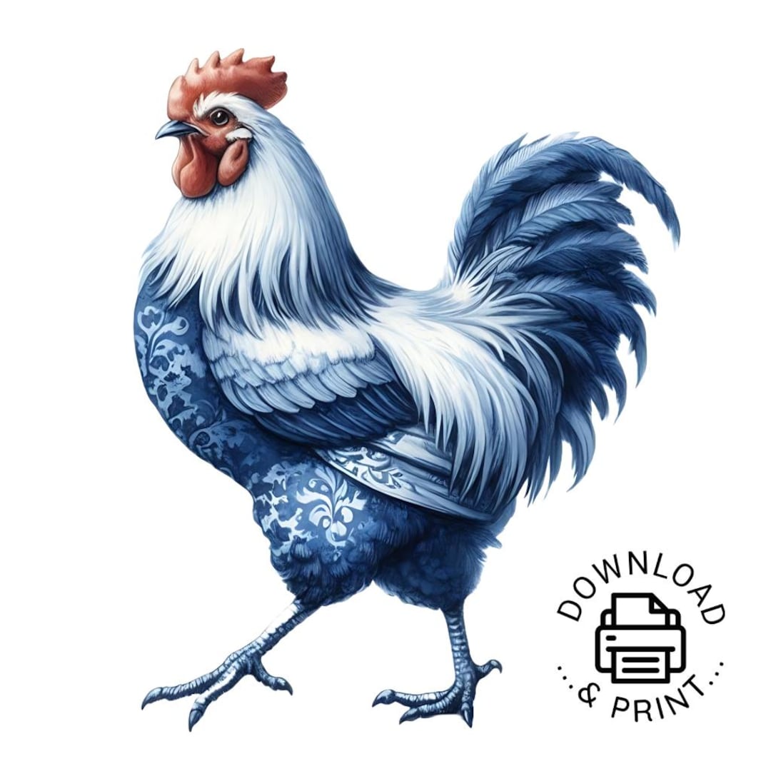 Blue Floral Chicken PNG Clipart, Blue Chicken Clipart, Sublimination ...