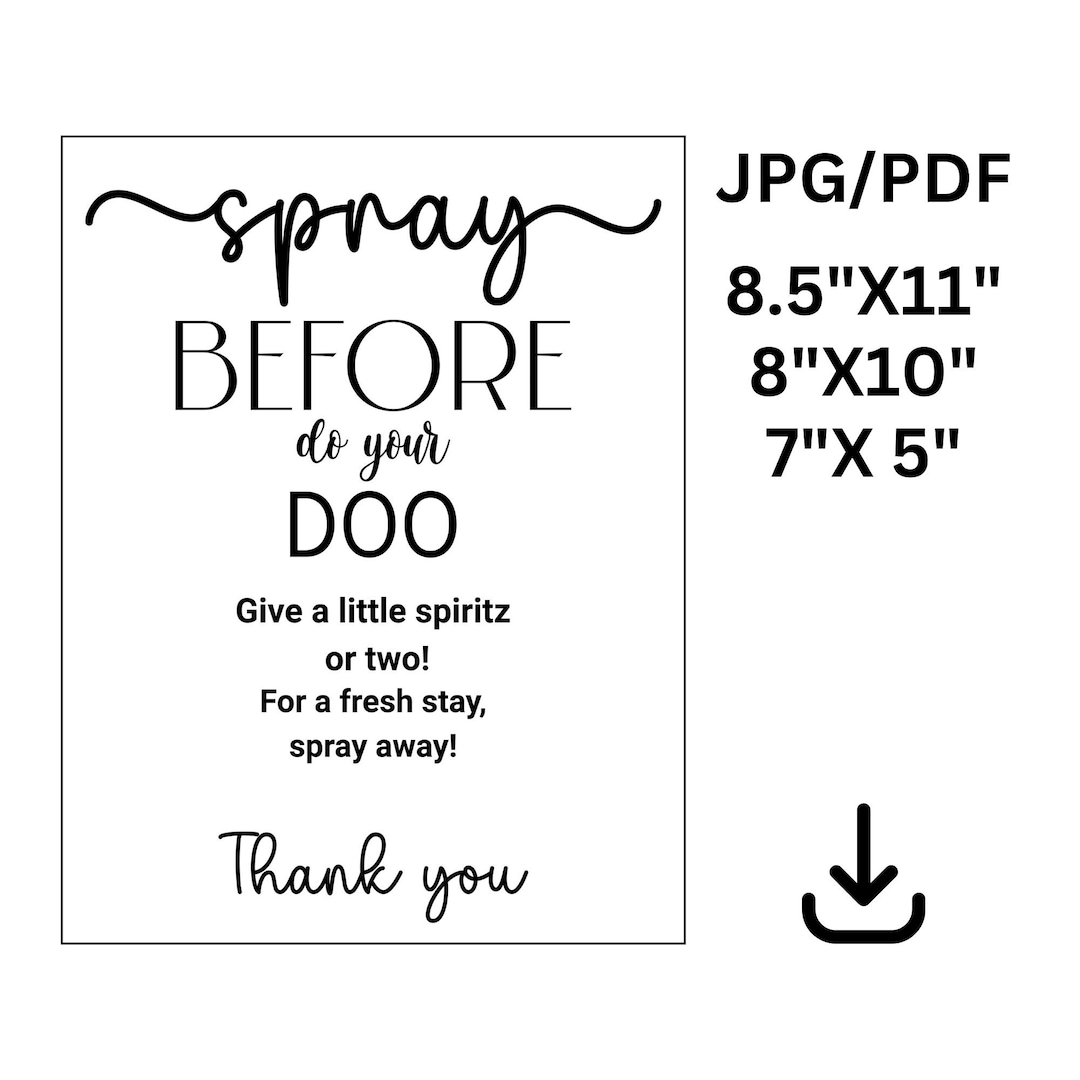 Spray BEFORE You Poo PRINTABLE Sign Instantly Download, Print Display ...