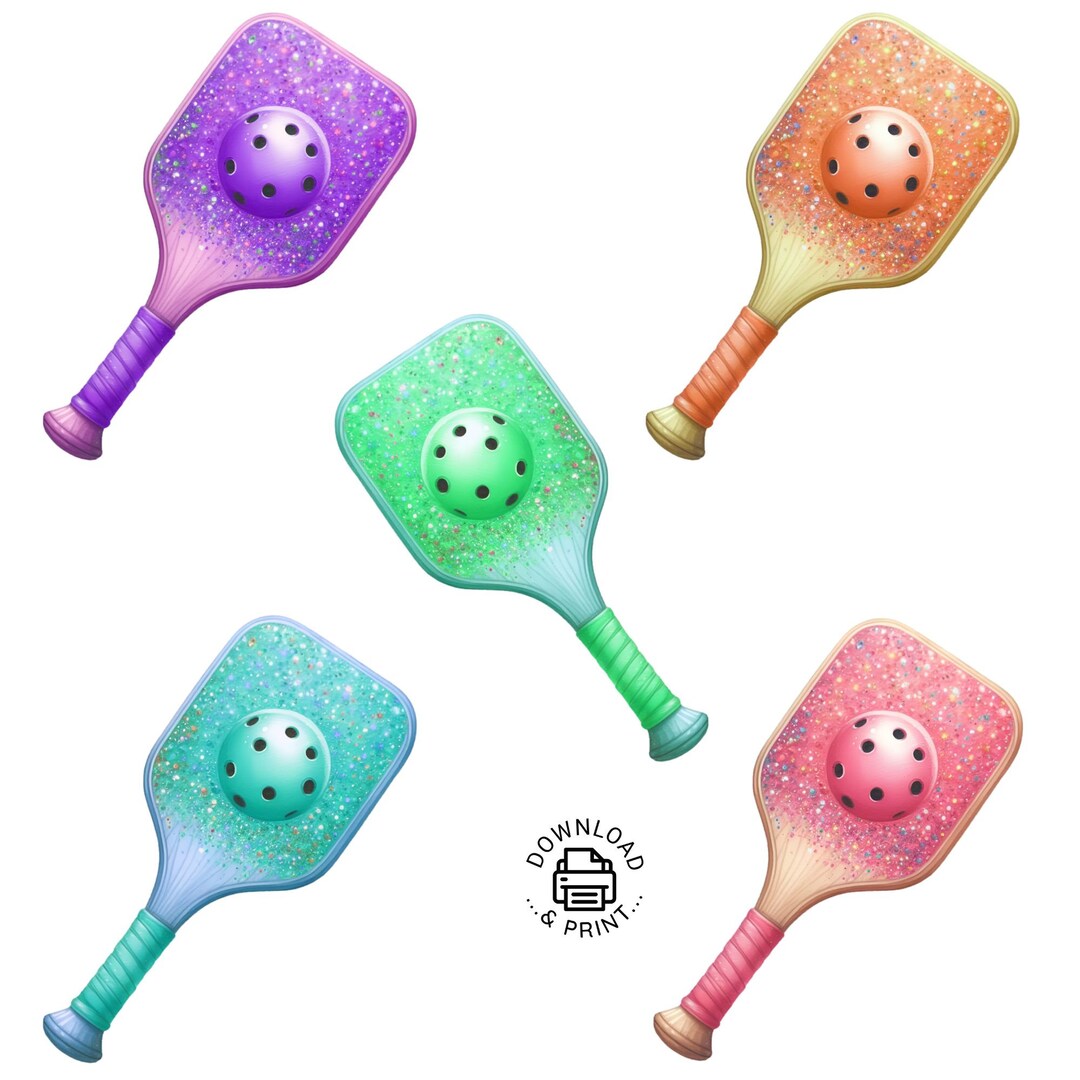 Pickleball Clipart, 5 Colors Pickleball Sets Sports Clipart, Pickleball ...