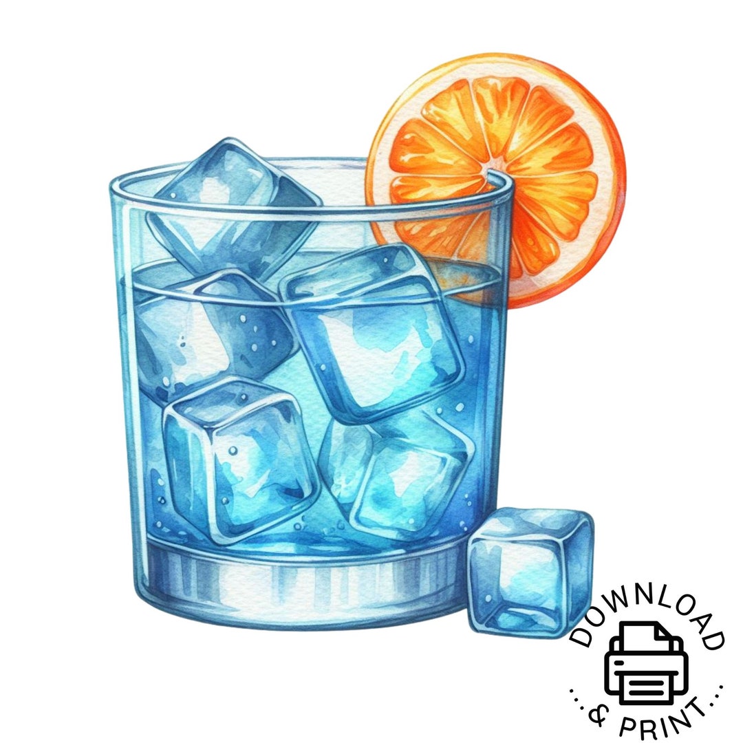 Blue Lagoon Cocktail Watercolor Illustration, Bar Menu Clipart (digital ...