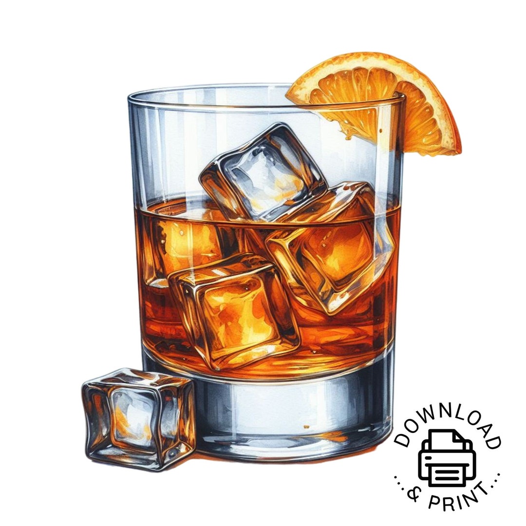 OLD FASHIONED WHISKEY, Cocktail Grafik Illustration, Clipart digitaler ...