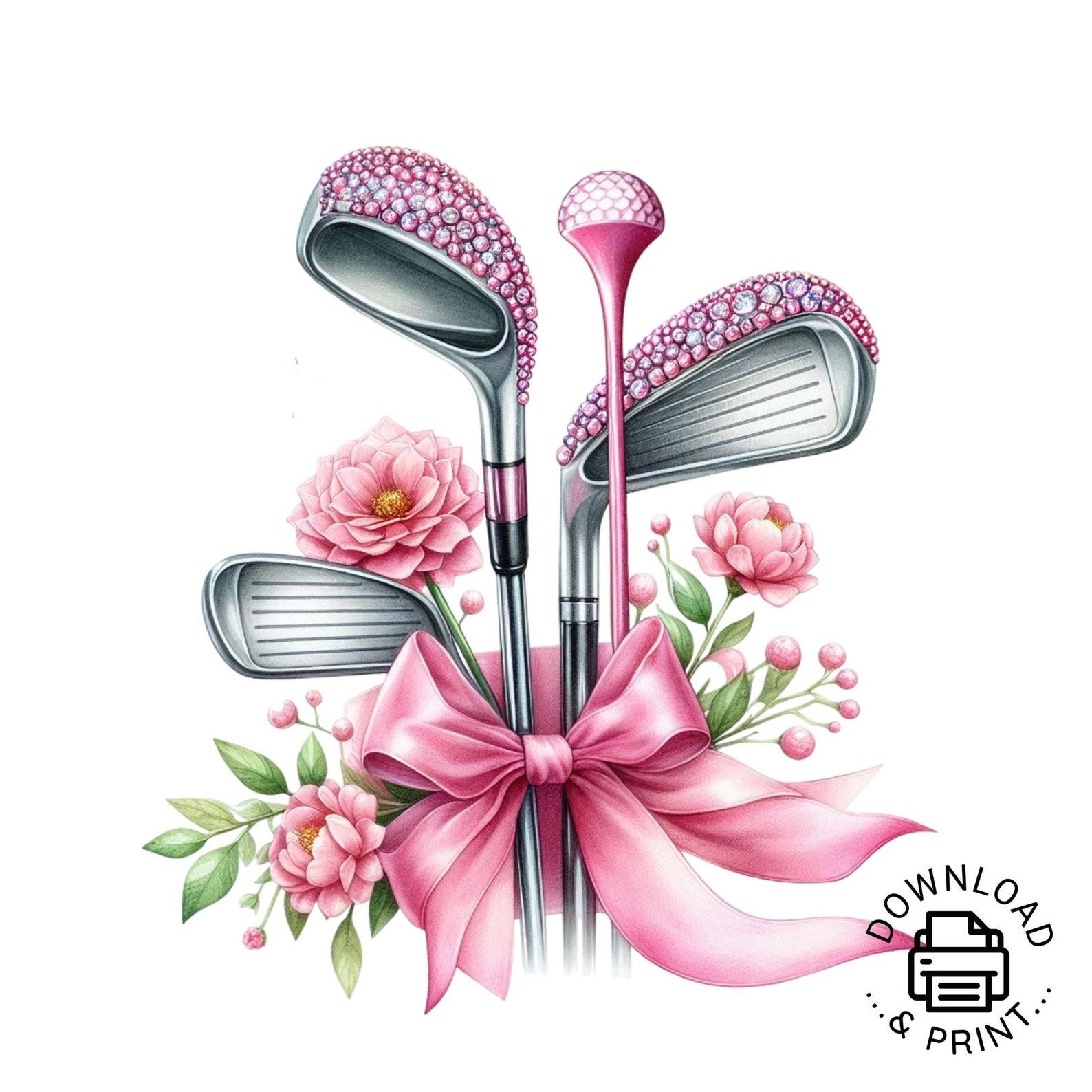 Watercolor Pink Ribbon Golf Clipart, Ball, Tee (PNG Digital Download ...