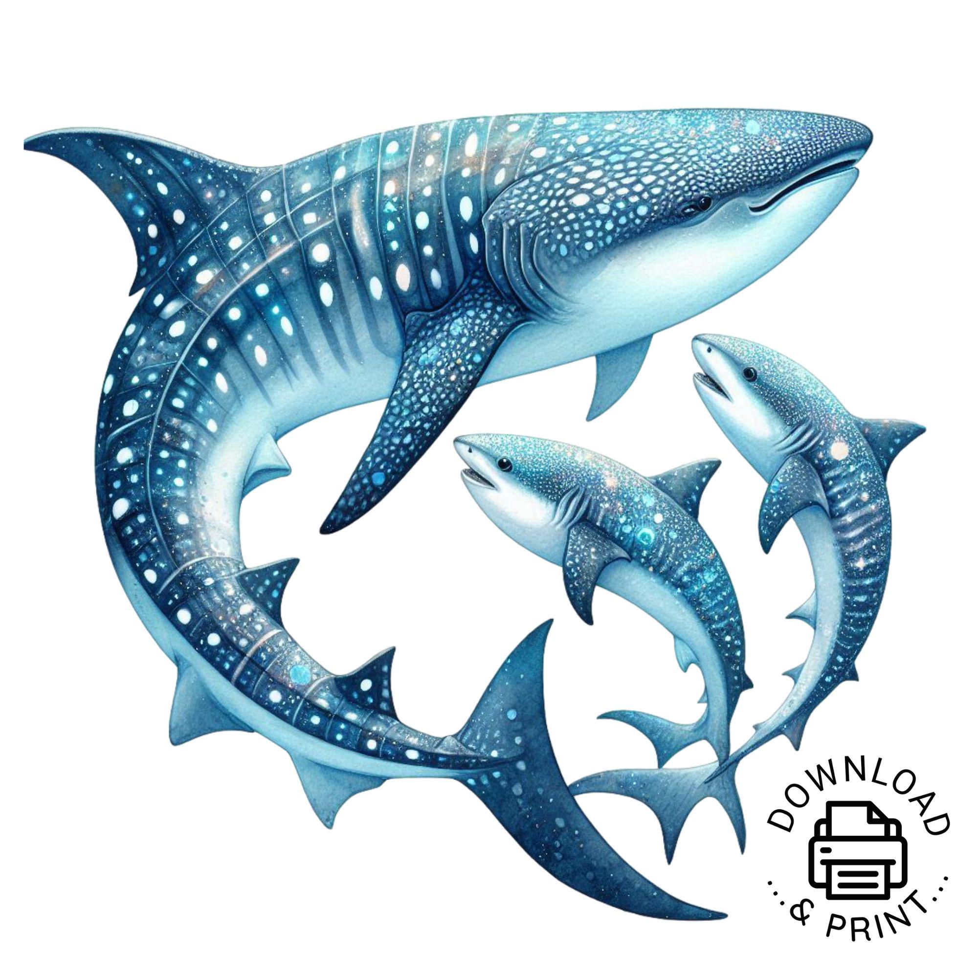 Sparkly Whale Shark Clipart, Watercolor Whale Sharks Clipart PNG ...