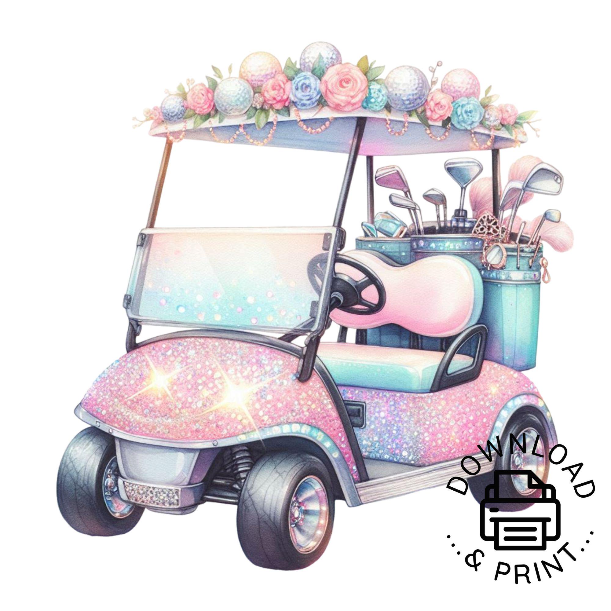 Golf Cart Clipart, Pink Pastel Golf Cart Girl Clipart Nursery Golfer ...