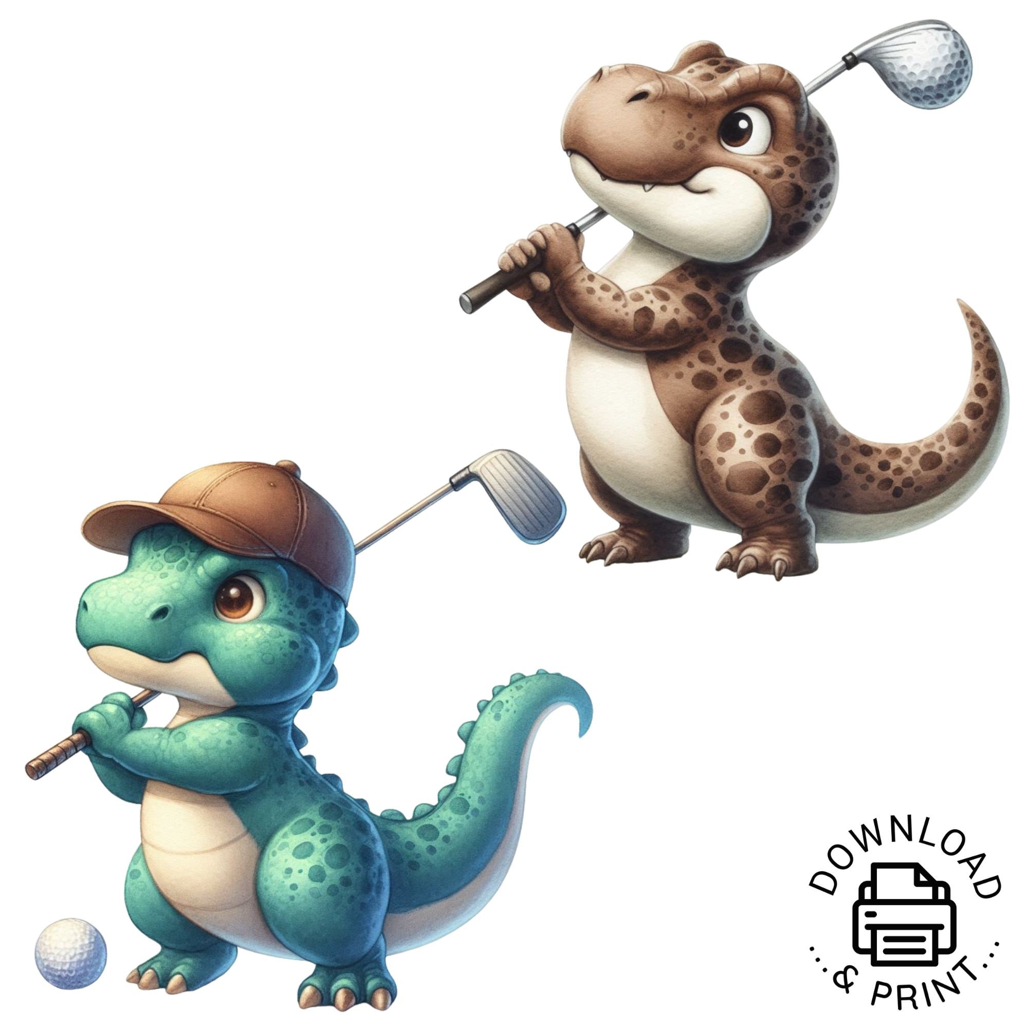 2 Cute Dinosaur Clipart, Watercolor Dinosaur Clipart, Nursery Dinosaur Golf PNG Commercial Use ...