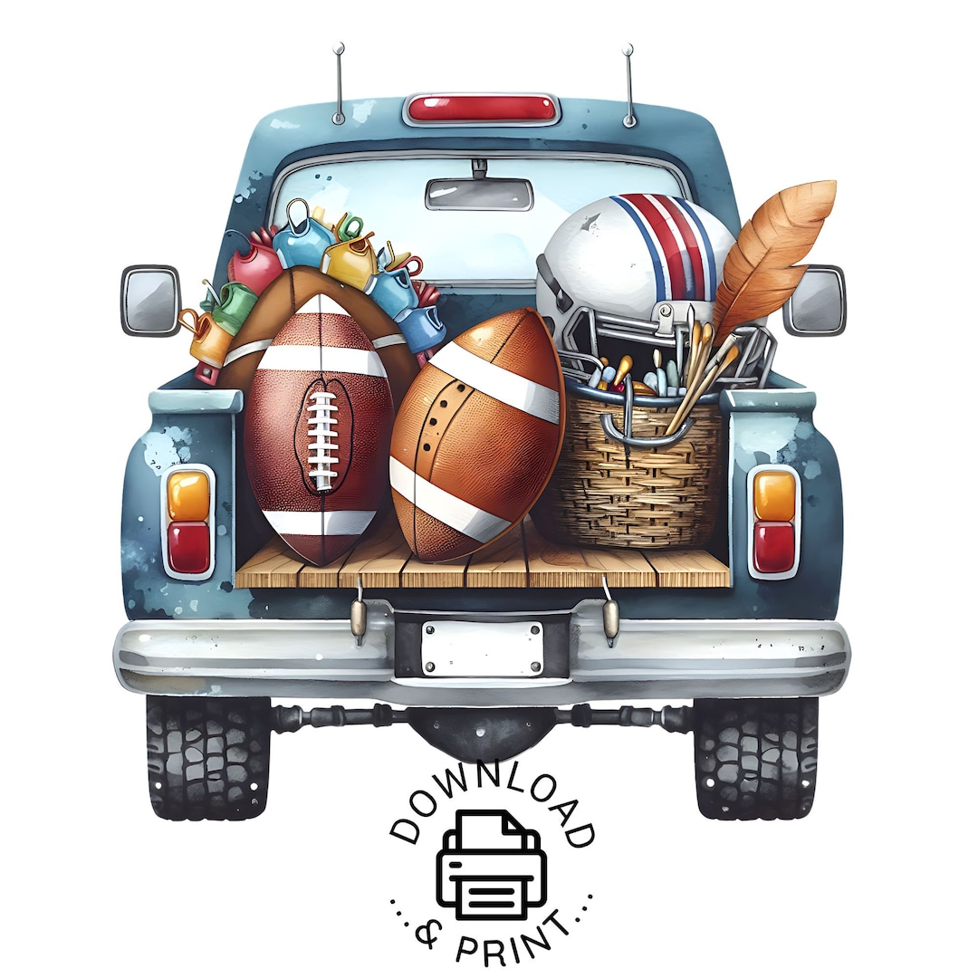 Watercolor Truck FOOTBALL Digital Download || Vintage Truck || Football ...