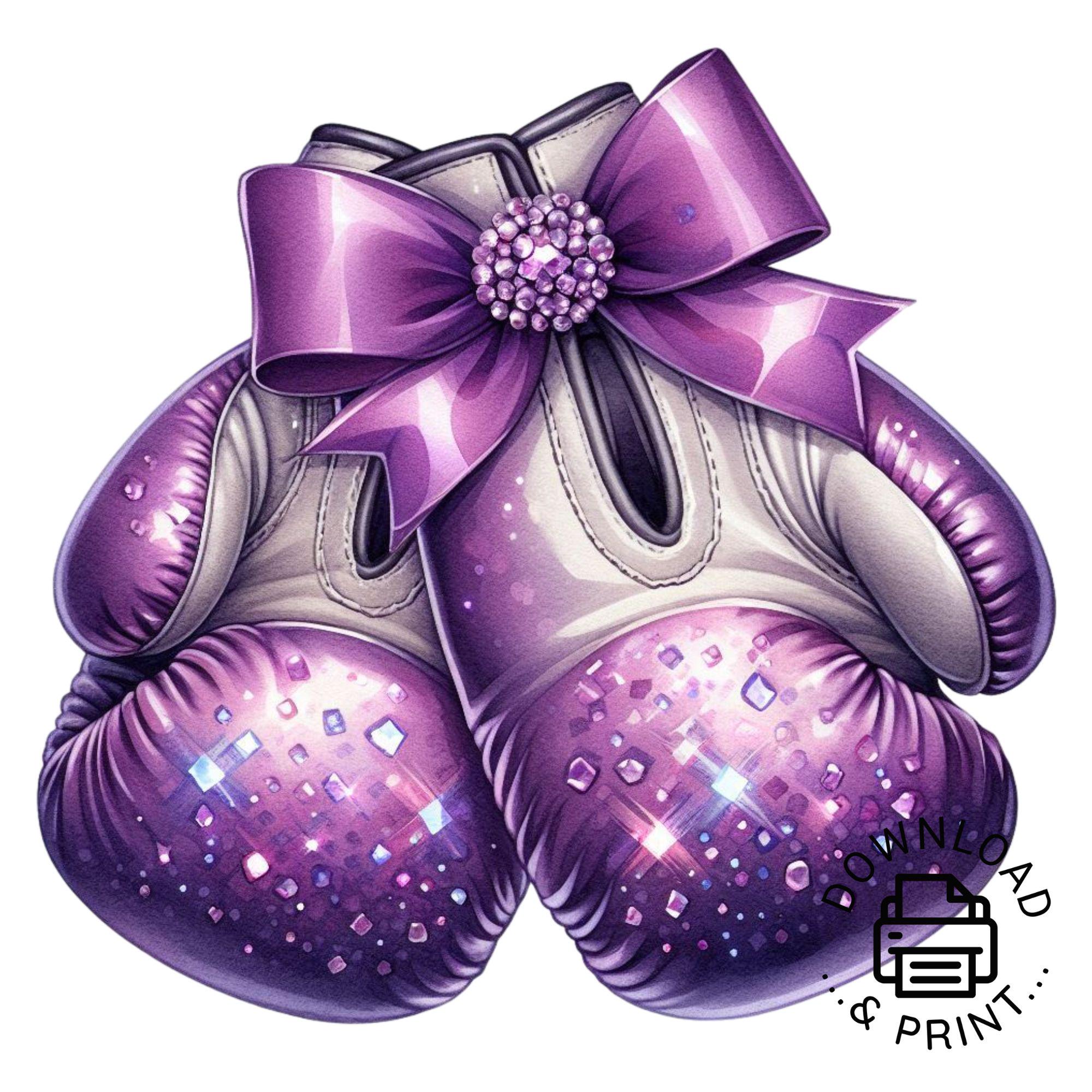 Purple Boxing Gloves Clipart, Watercolor Ribbon Boxing Gloves Clipart ...