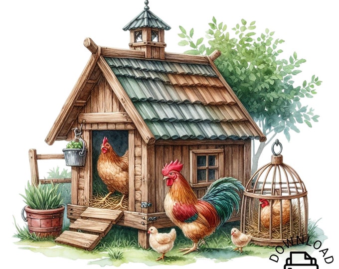 Watercolor Chicken Coop Clipart, Chicken Coop Farm Farmer PNG File ...
