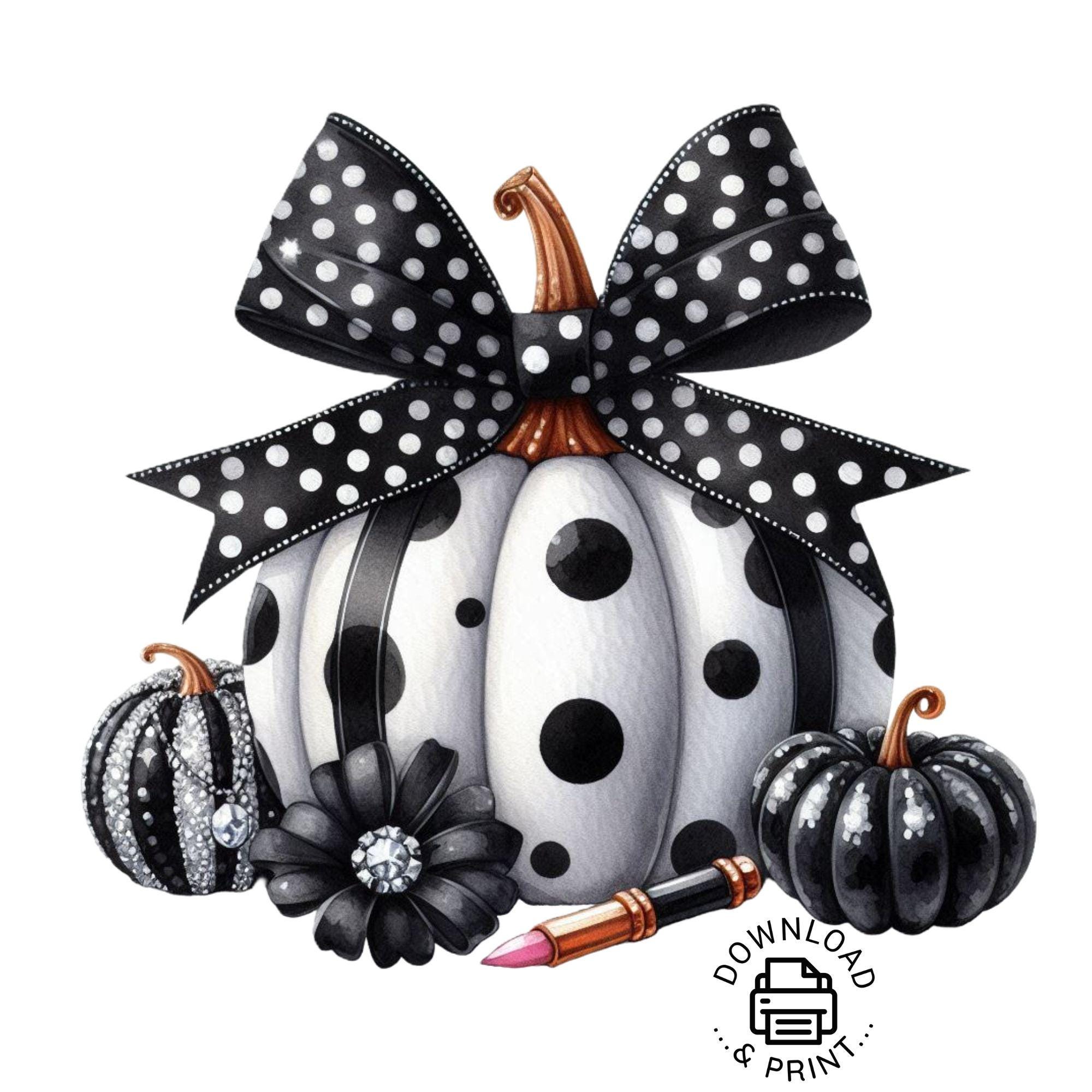 Watercolor Black and White Polka Dot Pumpkin Clipart, Watercolor ...