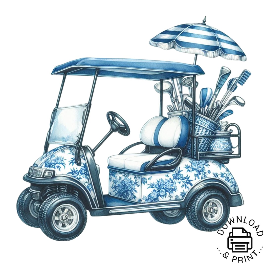 Blue Floral Golf Cart Clipart, PNG Illustration (commercial Use) - Etsy