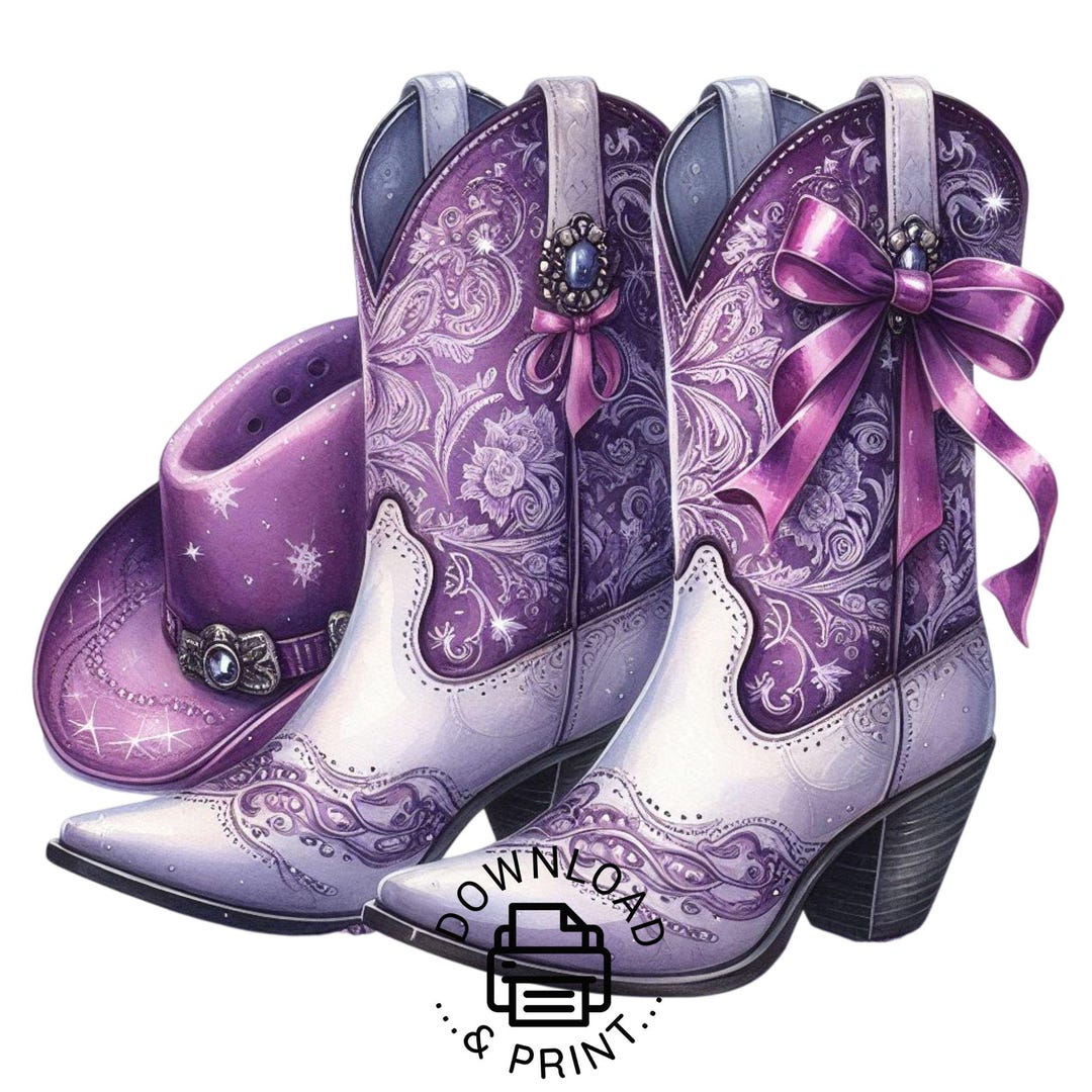 Watercolor Cowgirl Boots Clipart, Western Ribbon Design (PNG) - Etsy