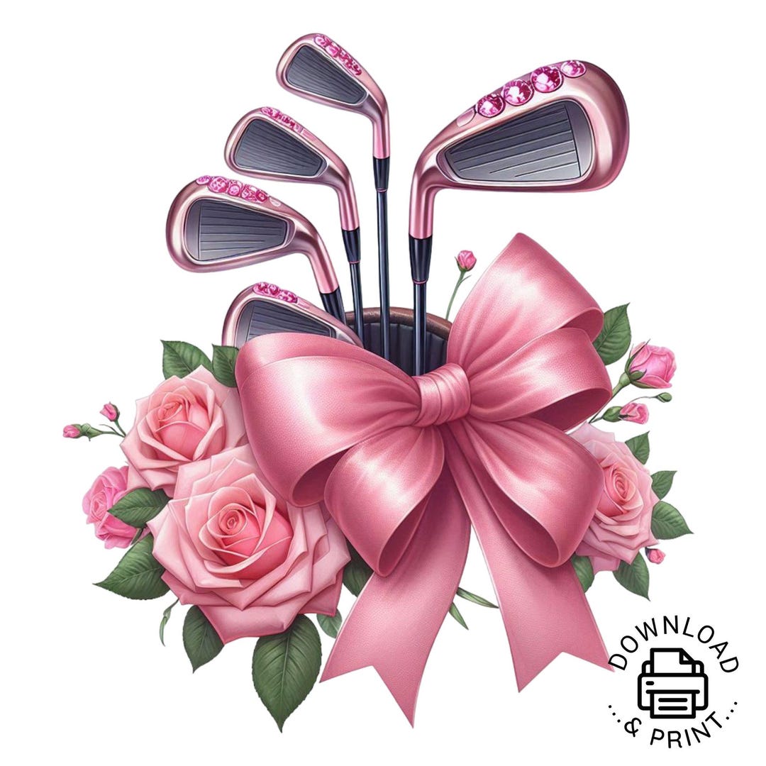 GOLF Clipart, Golf Png, Watercolor Pink Ribbon Golf Club Clipart, Golf ...