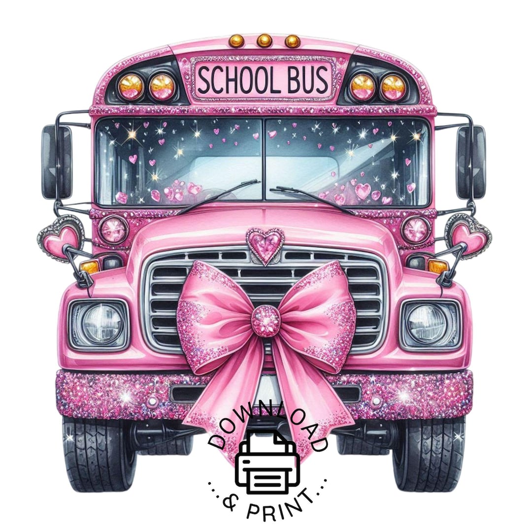 Cute Watercolor Pink School Bus Clipart PNG, Instant Download, Back to ...