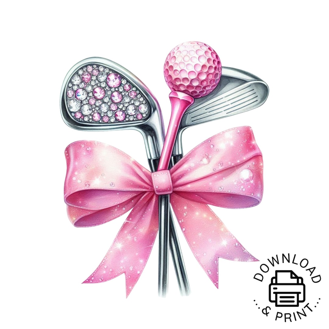 GOLF Clipart, Golf Png, Watercolor Pink Ribbon Golf Club Clipart, Golf ...