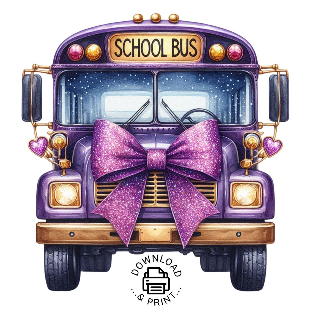 Cute Watercolor Purple School Bus Clipart PNG, Instant Download, Back ...