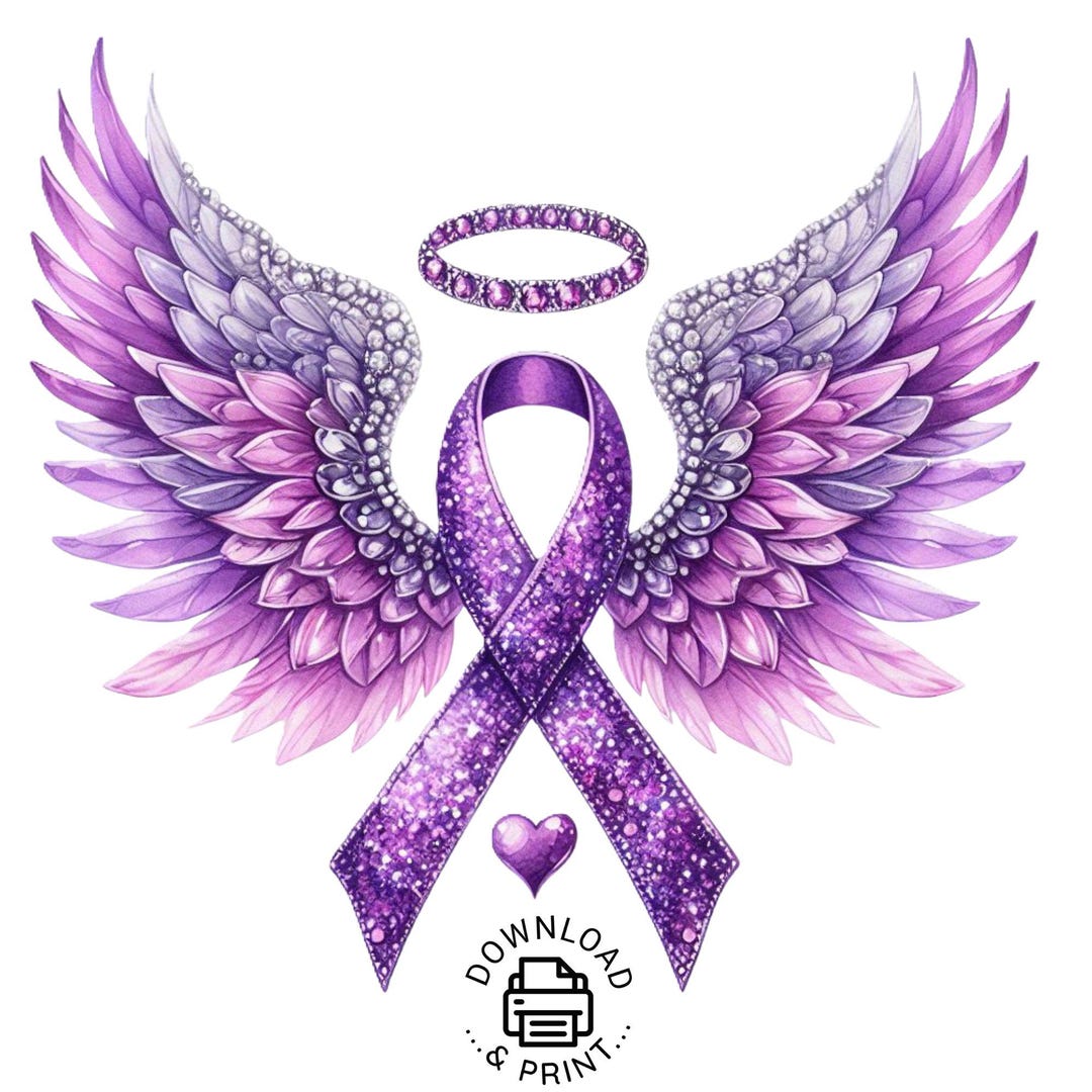 Angel Wings Purple Ribbon Png Clipart, Watercolor Cancer Awareness Png ...