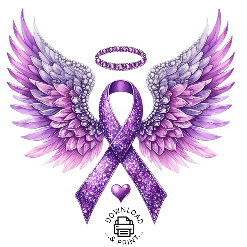 Angel Wings Purple Ribbon Png Clipart, Watercolor Cancer Awareness Png ...