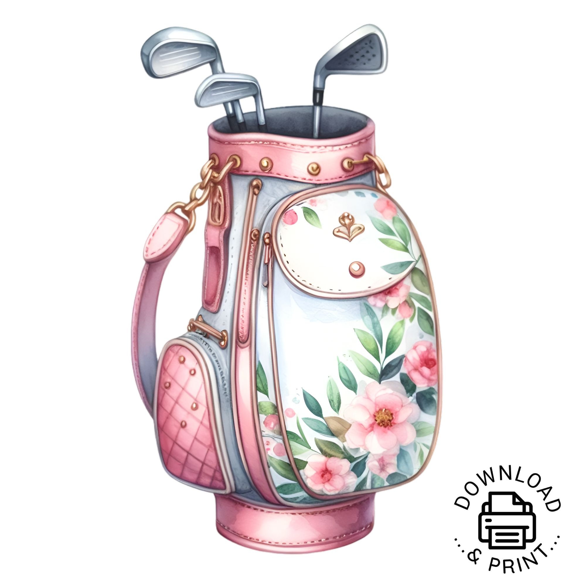Golf Bag Clipart Png, Watercolor Pink Floral Golf Bag Clipart, Sports ...