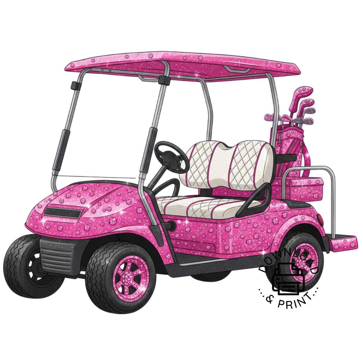 Pink Golf Cart Golf Bag Clipart, Watercolor Pink Golf Cart Golf Bag ...