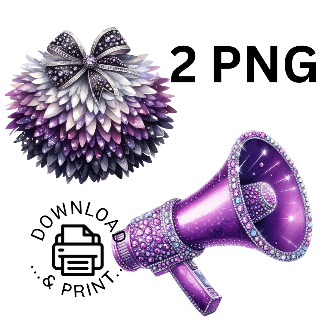Cheer Poms Megaphone Football Clipart, Purple Digital Download ...