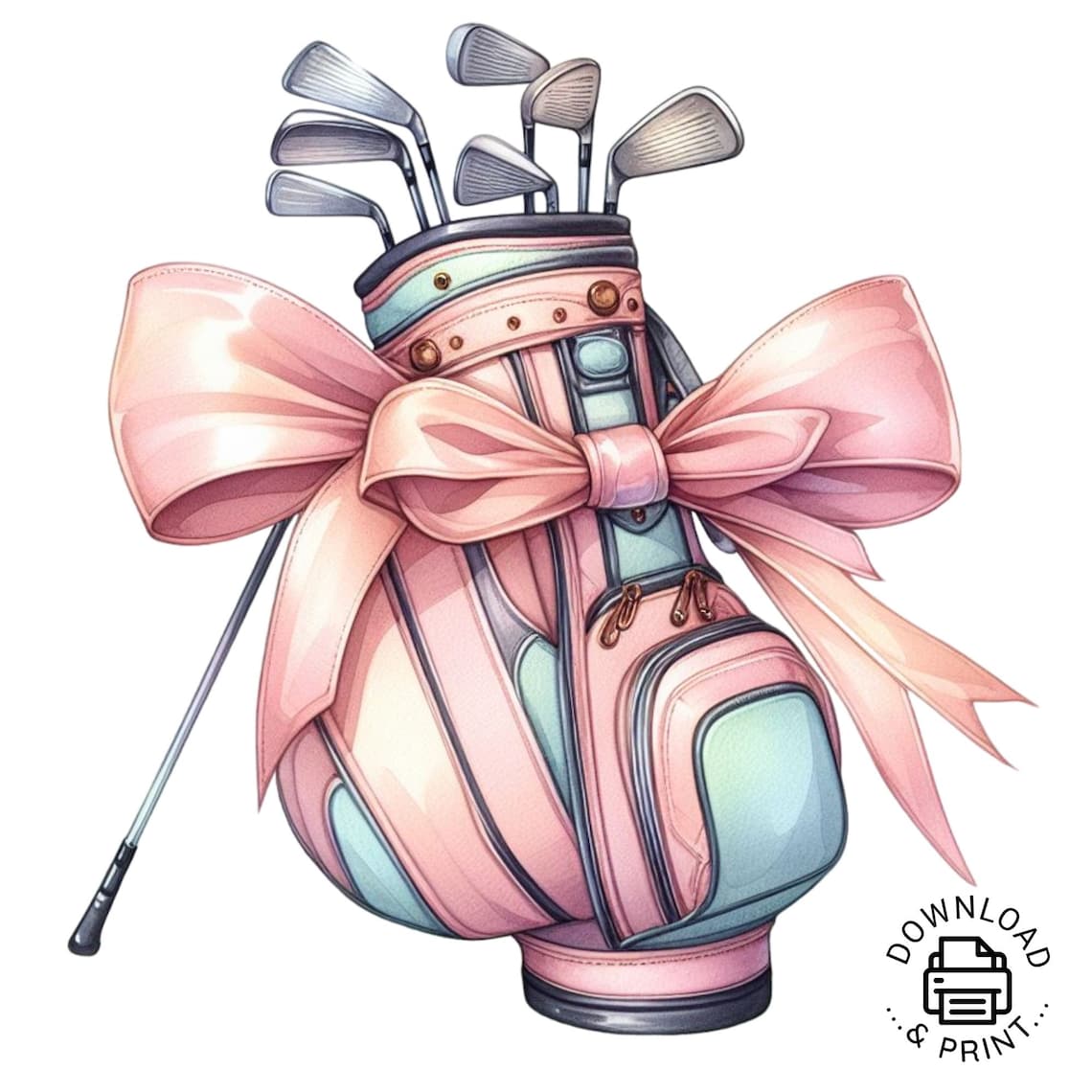 Golf Bag Clipart Png, Watercolor Pink Pastel Golf Bag Clipart, Sports ...