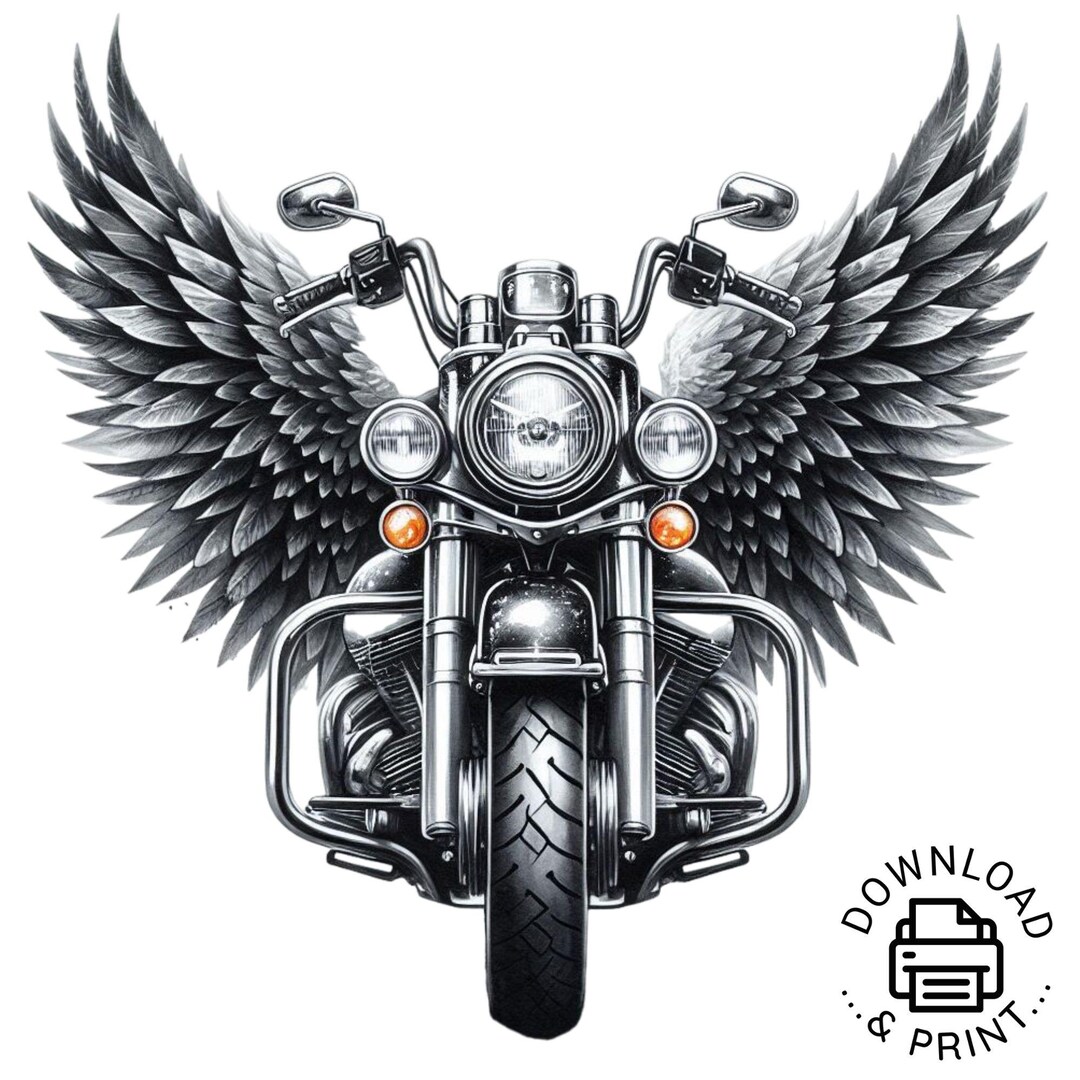 Watercolor Grey Motorcycle Angel Wings Clipart, Grey Angel Wings ...