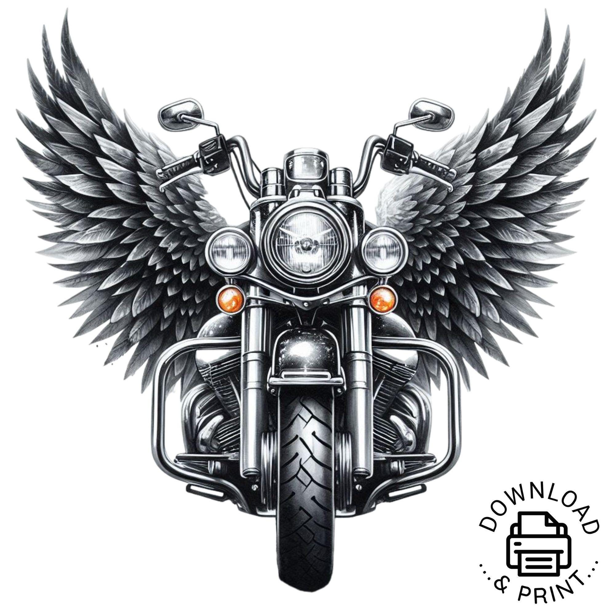 Watercolor Grey Motorcycle Angel Wings Clipart, Grey Angel Wings ...