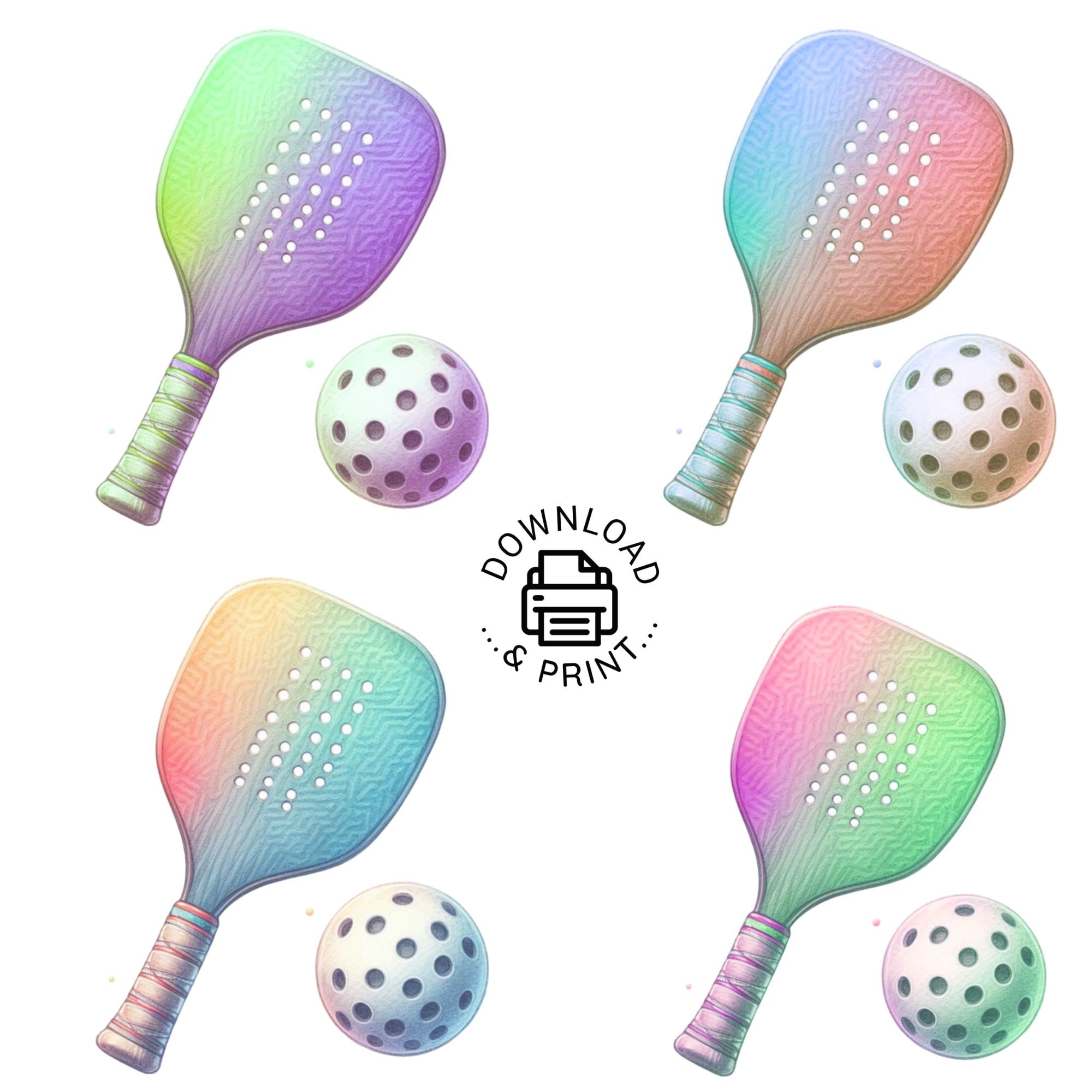 Pickleball Clipart, 4 Colors Pickleball Sets Sports Clipart, Pickleball ...