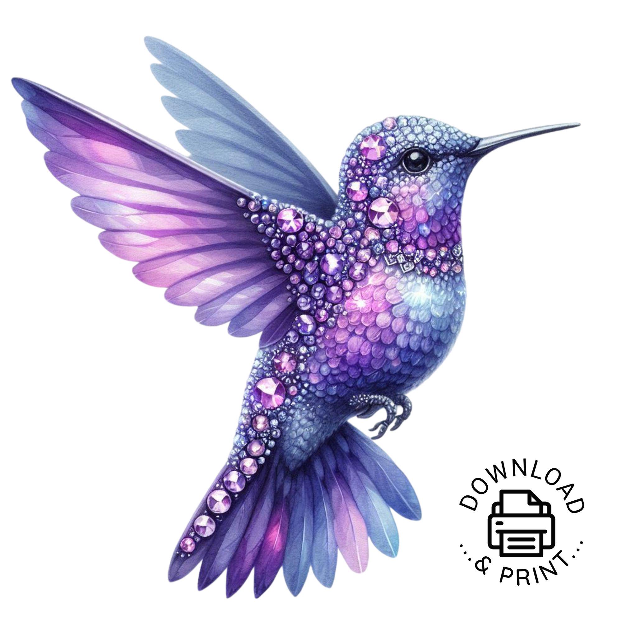 Purple Hummingbird Clipart, Watercolor Purple Crystal Hummingbird ...