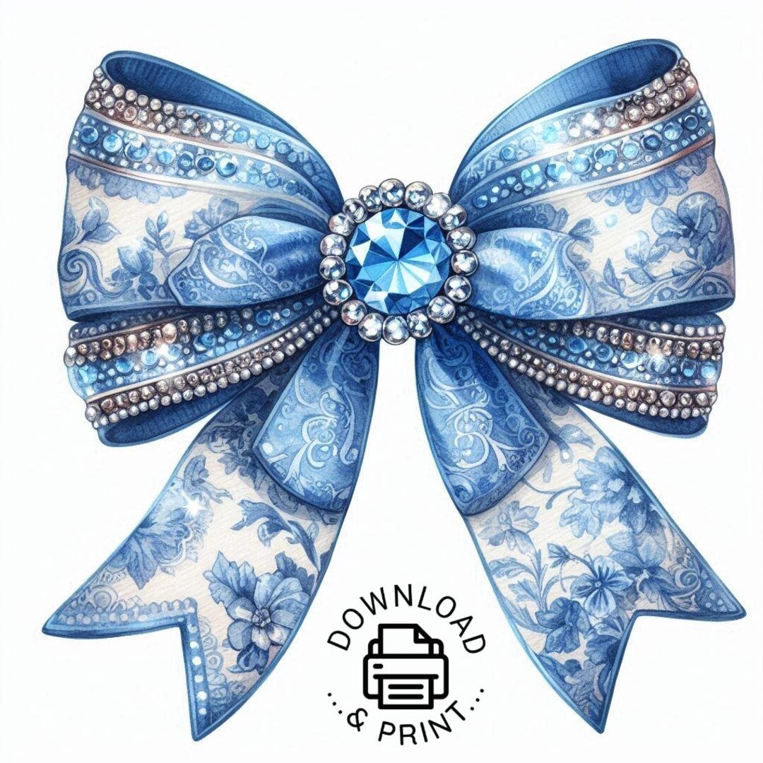 Blue Floral Bow Clipart, Coquette Ribbon PNG (digital Download) - Etsy