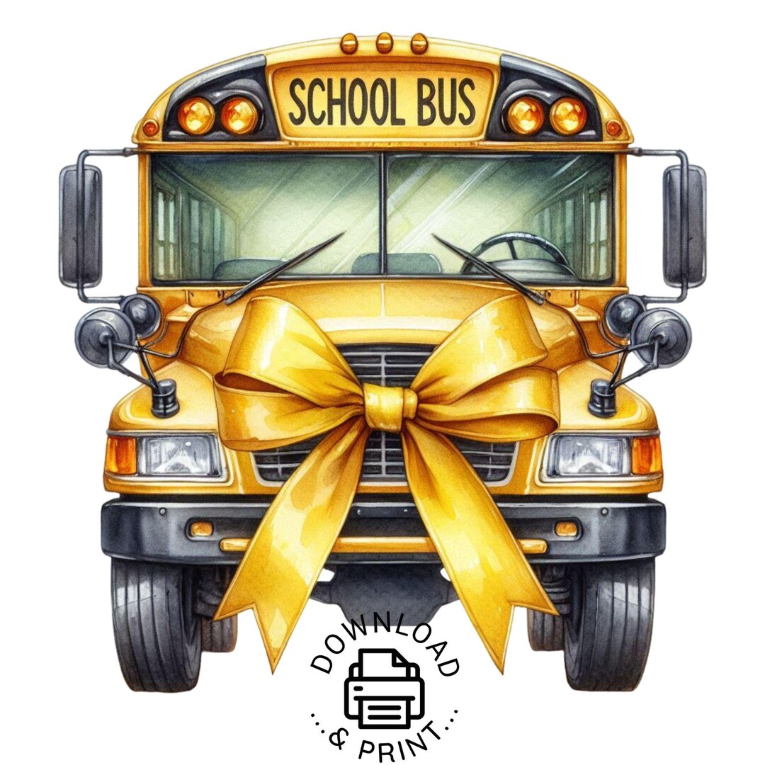 Watercolor School Bus Clipart, Back to School Art (PNG Digital Download ...