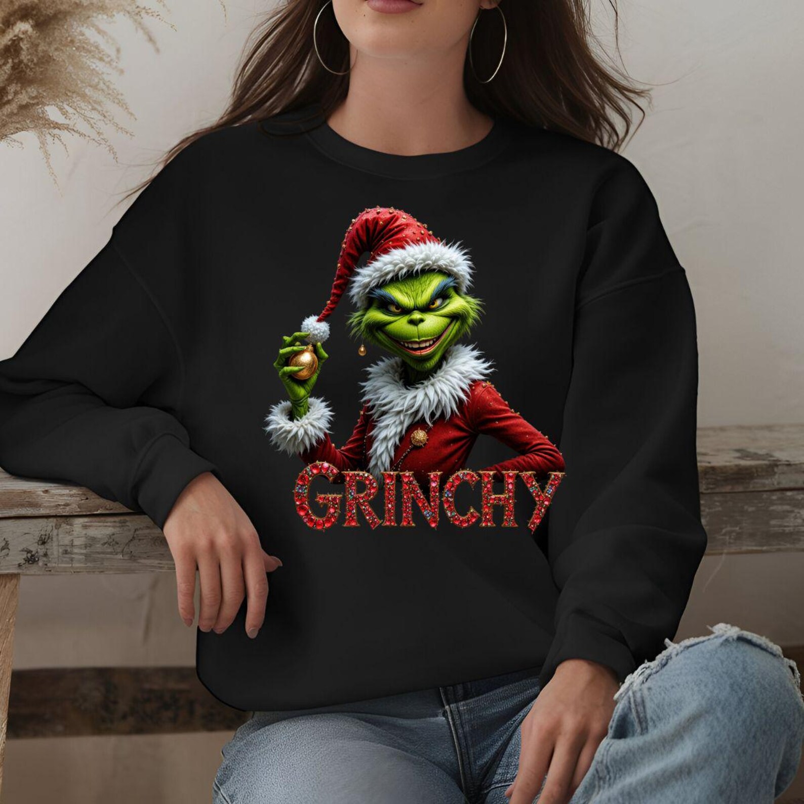 Grinch Rhinestone Christmas PNG, Sparkly Grinchy Santa Hat Clipart ...
