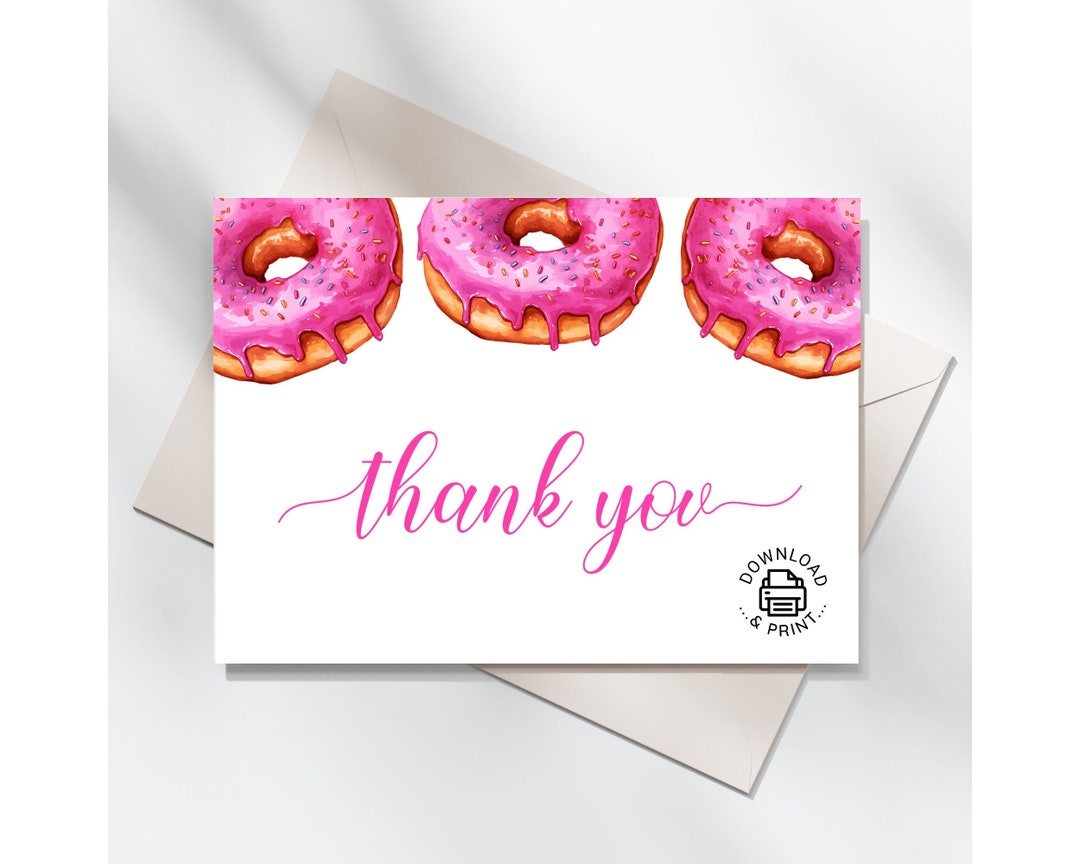 Printable Card, Pink Donut Thank You Card, Minimalist, Instant Download ...